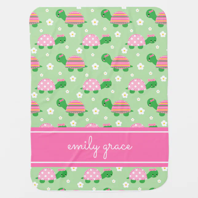Sweet Turtles | Preppy Pink and Green Turtles Baby Blanket | Zazzle