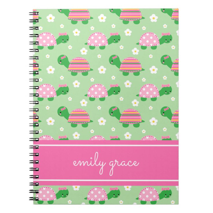 Sweet Turtles | Preppy Pink and Green Turtles Notebook | Zazzle
