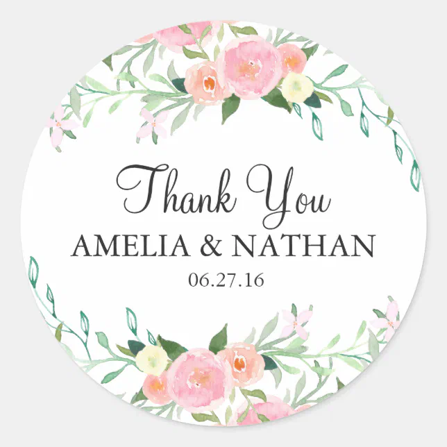 Sweet Watercolor Pink Peach Wedding Sticker | Zazzle