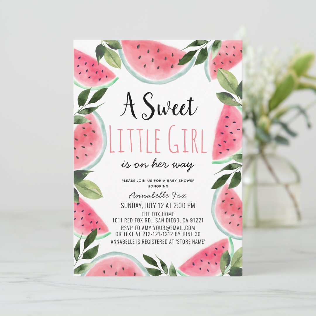 Sweet Watermelon Watercolor Baby Shower Invitation | Zazzle