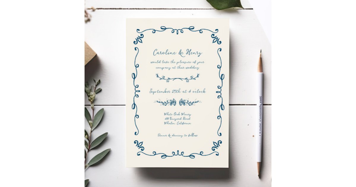 Sweet Whimsical Handwritten Illustrated Wedding Invitation | Zazzle