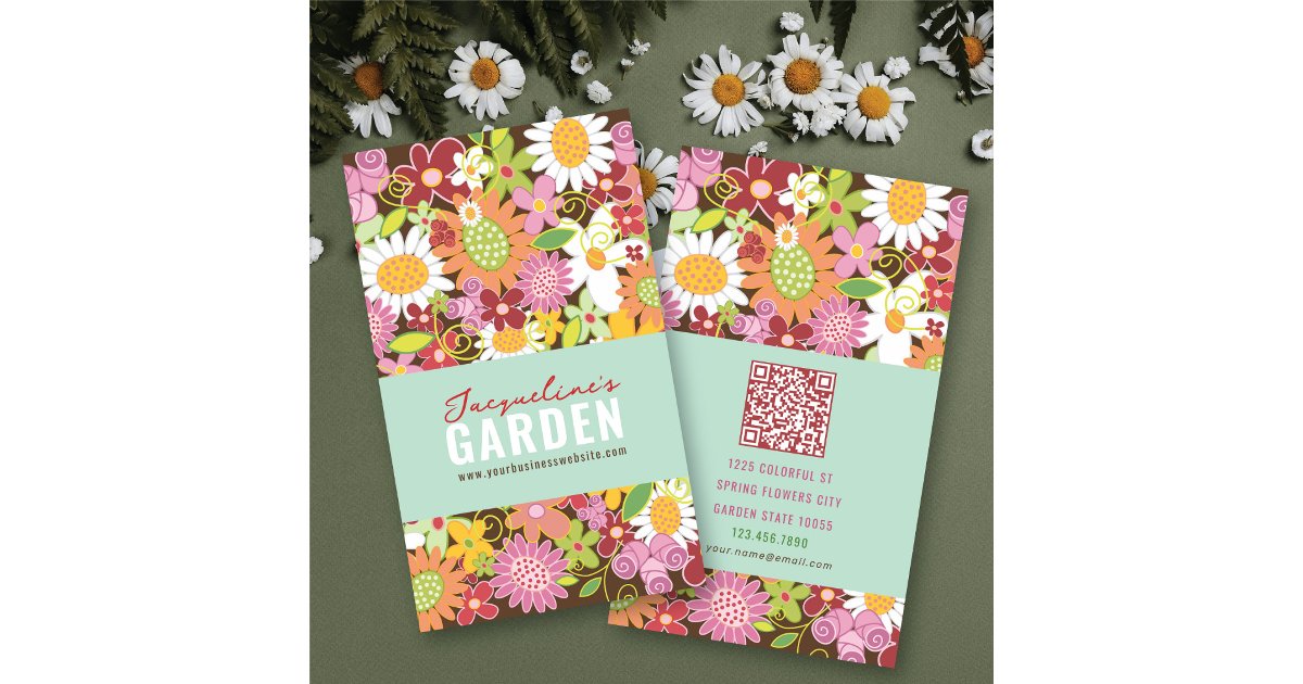 Sweet Whimsical Spring Flowers Colorful Garden Business Card | Zazzle