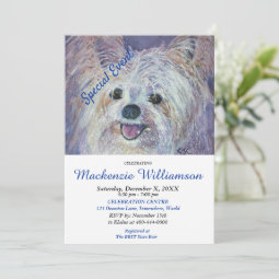 SWEET WHITE YORKIE PUPPY WISHES HAPPY BIRTHDAY INVITATION | Zazzle