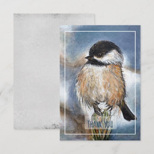 Sweet Winter Chickadee Bird Artwork Thank You Card | Zazzle