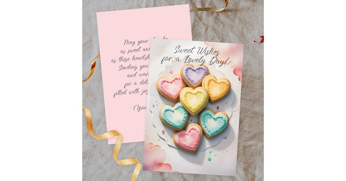 Sweet Wishes Heart-Shaped Cookies Card | Zazzle