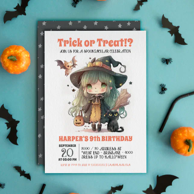 Sweet Witch Halloween Birthday Party Invitation | Zazzle