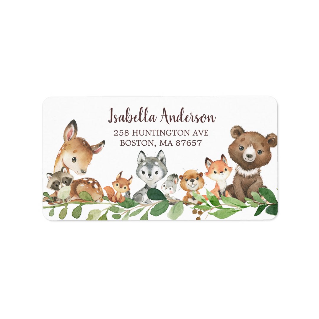 Sweet Woodland Animals Baby Shower Address Label | Zazzle