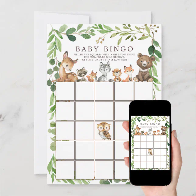 Sweet Woodland Animals BINGO Baby Shower Game Invitation | Zazzle
