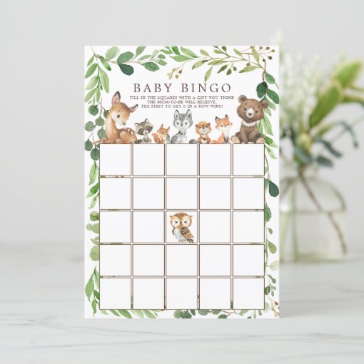 Sweet Woodland Animals BINGO Baby Shower Game Invitation | Zazzle