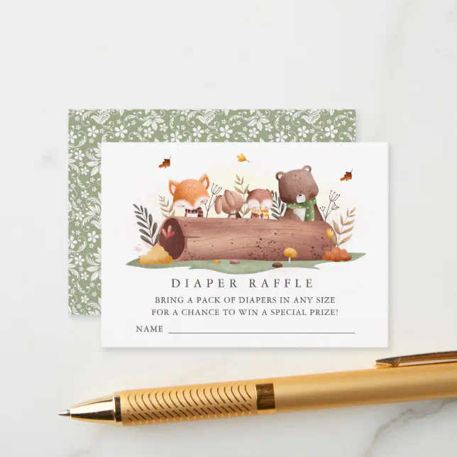 Sweet Woodland Animals Diaper Raffle Ticket Enclosure Card | Zazzle