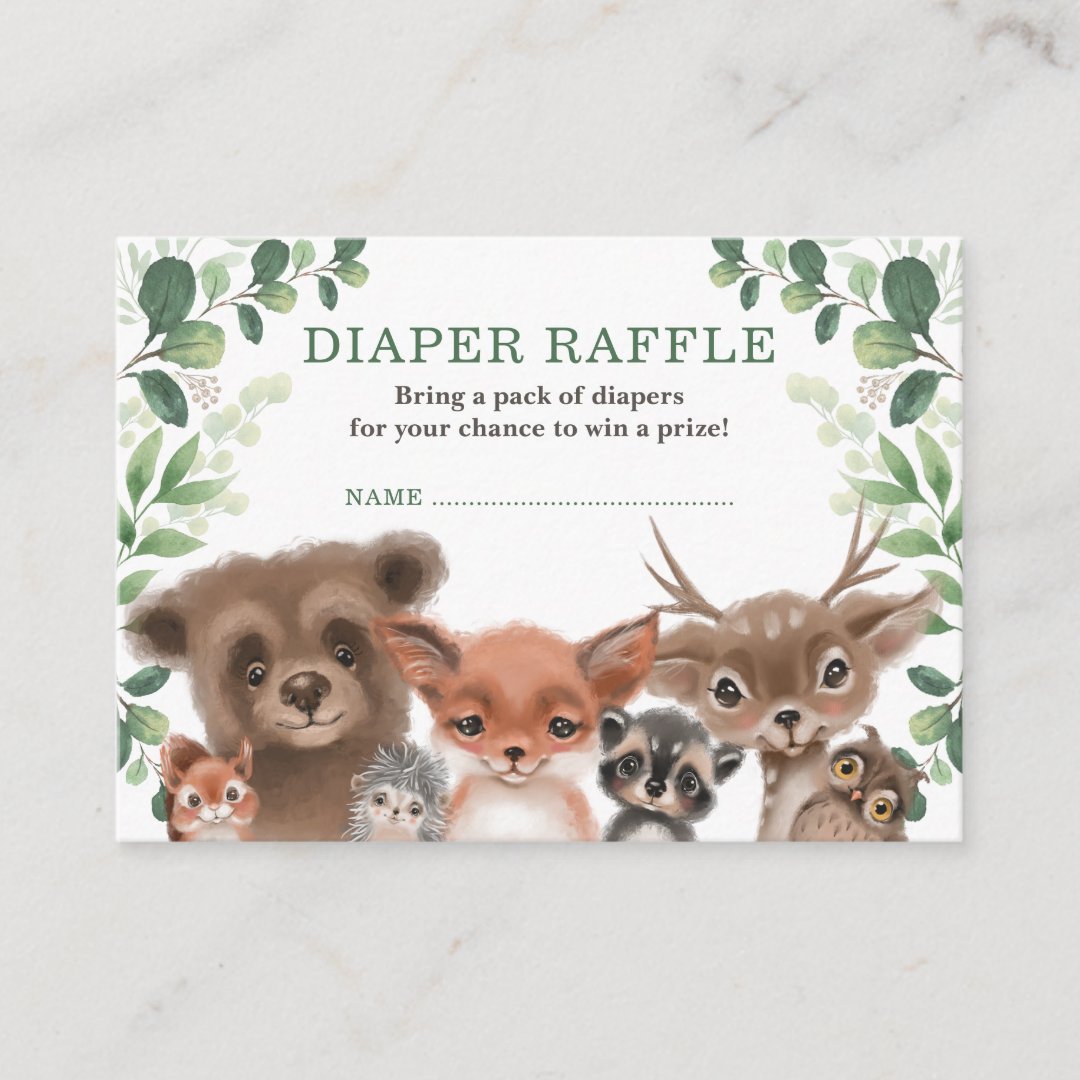 Sweet Woodland Forest Baby Animals Diaper Raffle Enclosure Card | Zazzle