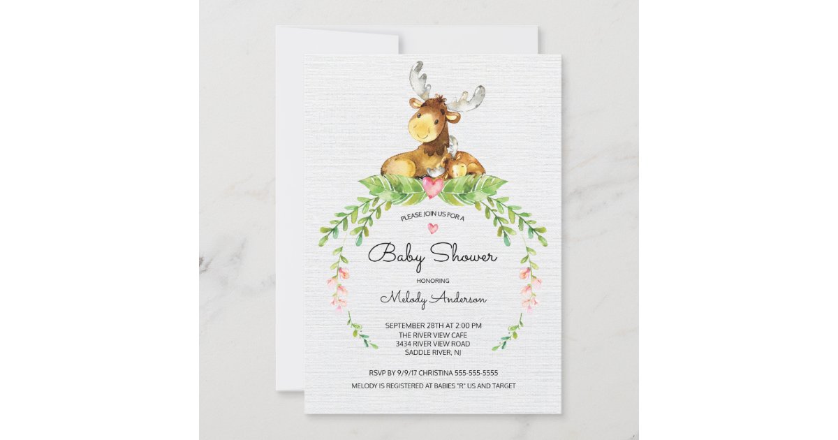 Sweet Woodland Moose Baby Shower Invitation | Zazzle