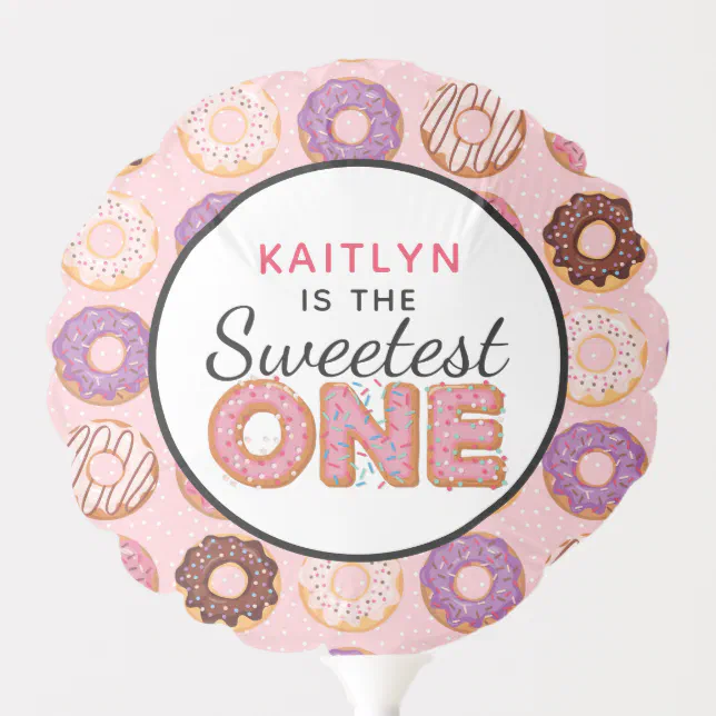 SWEETEST ONE Pink Iced Donuts Baby First Birthday Balloon | Zazzle