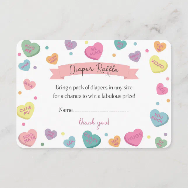 Sweetheart Candy Diaper Raffle Invitation Insert | Zazzle