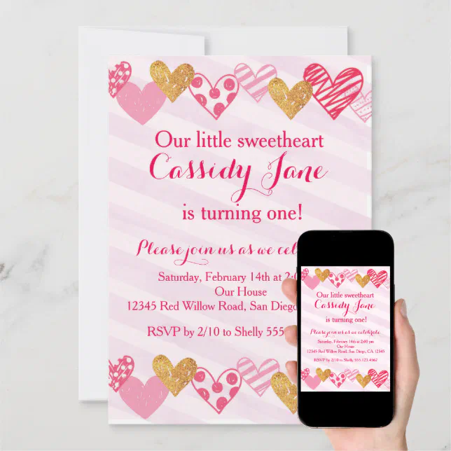 Sweetheart Heart Birthday Invitation | Zazzle