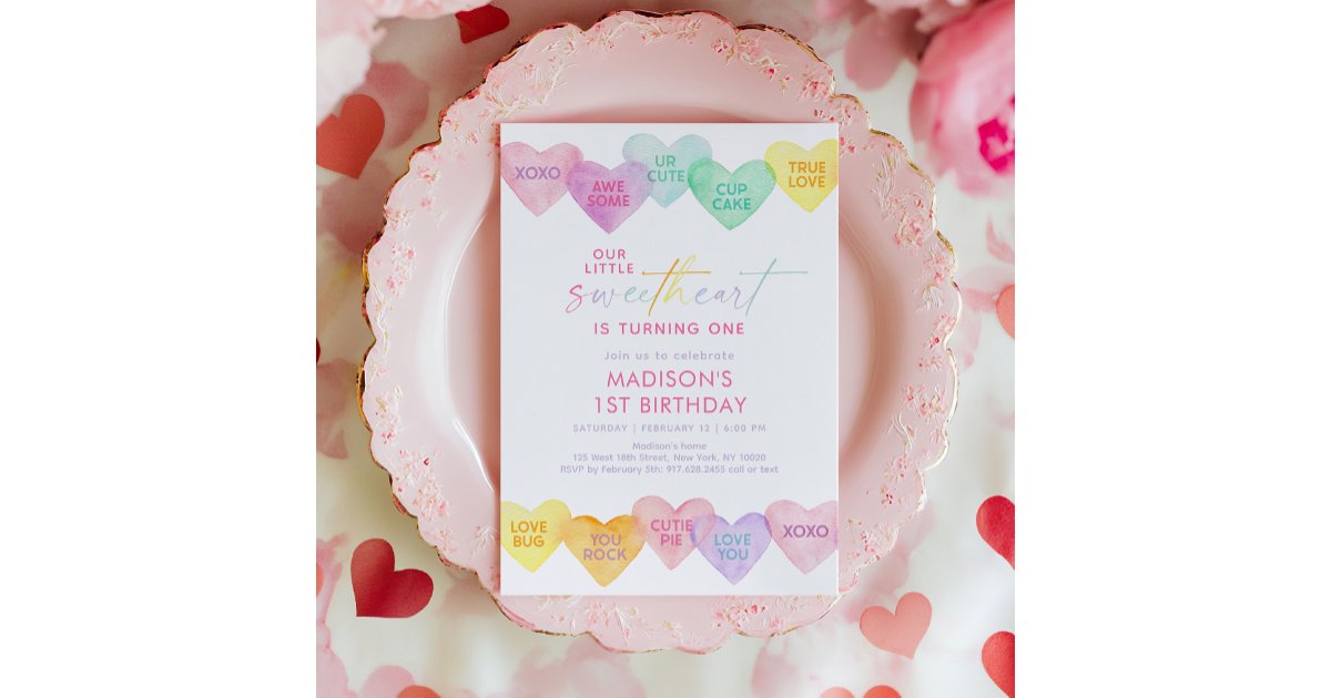 Sweetheart Pastel Rainbow Hearts Birthday Invitation | Zazzle