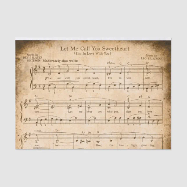 Sweetheart Tissue Paper Decoupage Vintage Music | Zazzle