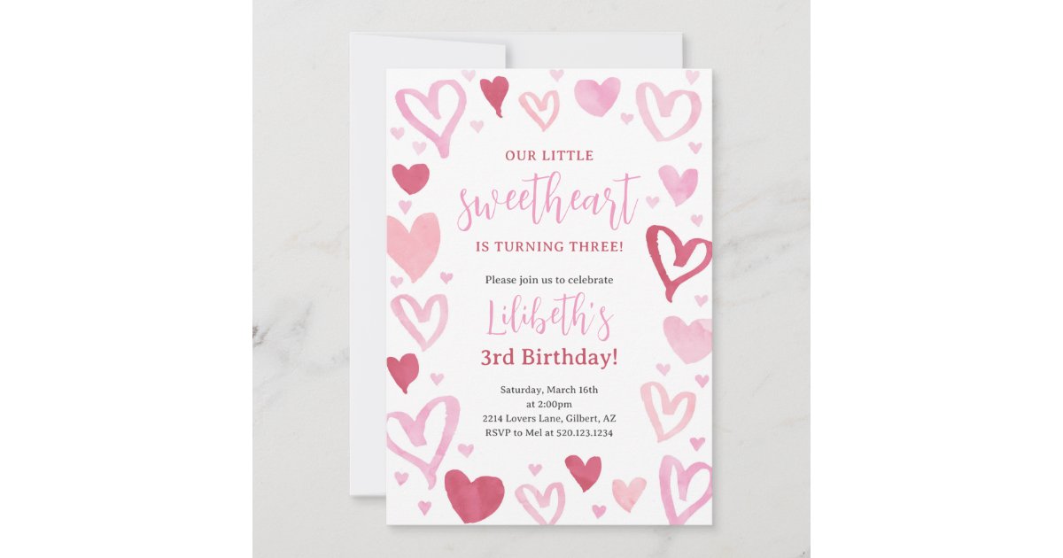Sweetheart Valentines February Birthday Party Invitation | Zazzle