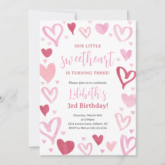 Sweetheart Valentines February Birthday Party Invitation | Zazzle