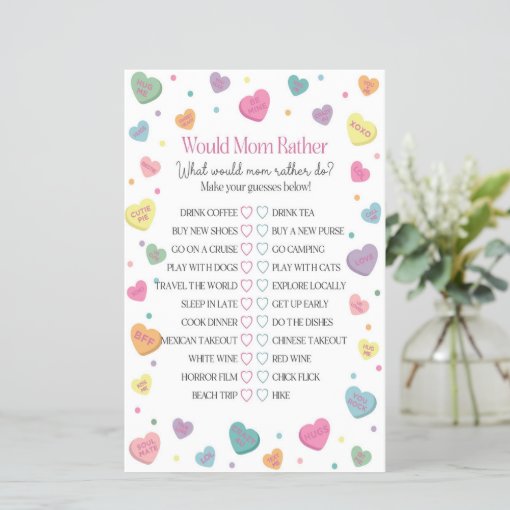 Sweetheart Would Mom Rather Baby Shower Game | Zazzle