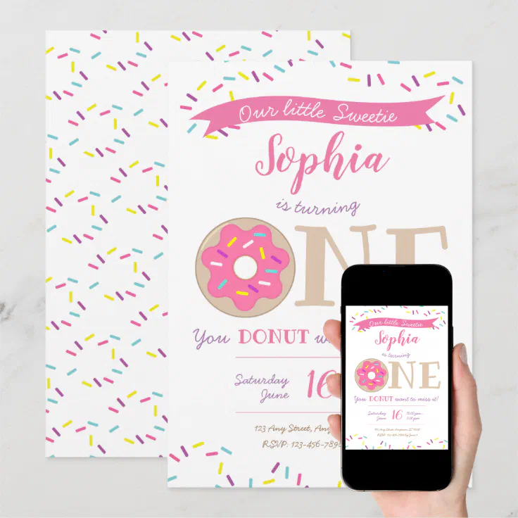 Sweetie Donut Doughnut 1st Birthday Invitation | Zazzle