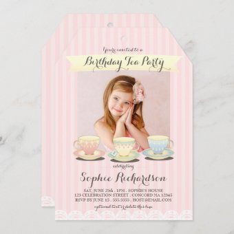 Sweetly Chic Birthday Tea Party Invitation | Zazzle