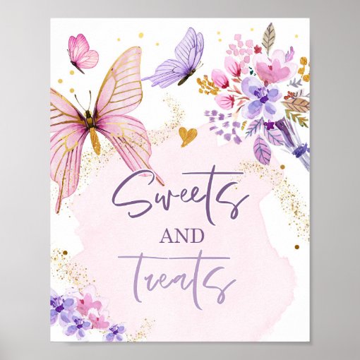 Sweets and Treats Favors Butterfly Floral Garden Poster | Zazzle