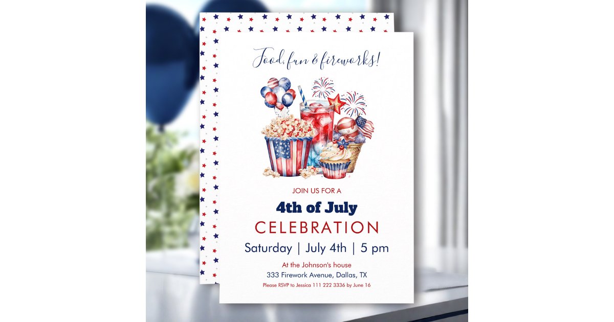 Sweets & Fireworks 4th of July Patriotic Party Invitation | Zazzle