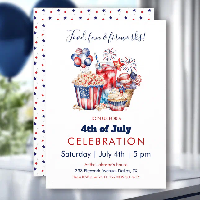 Sweets & Fireworks 4th of July Patriotic Party Invitation | Zazzle