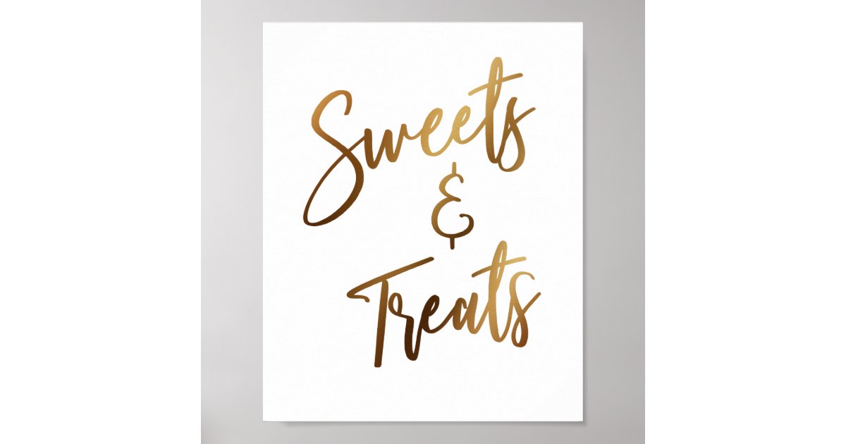 Sweets & Treats Simple Gold Handwriting Sign | Zazzle