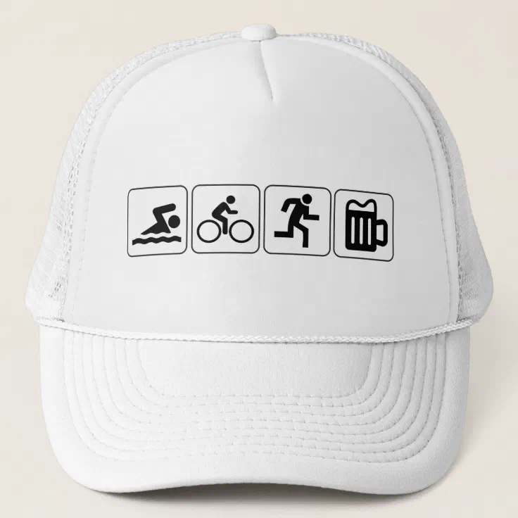 Swim Bike Run Drink Trucker Hat | Zazzle