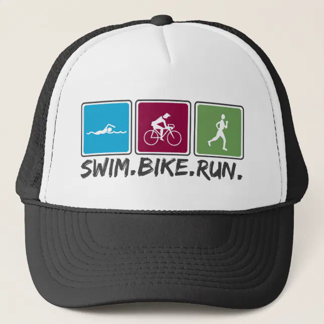 swim bike run (triathlon) trucker hat | Zazzle