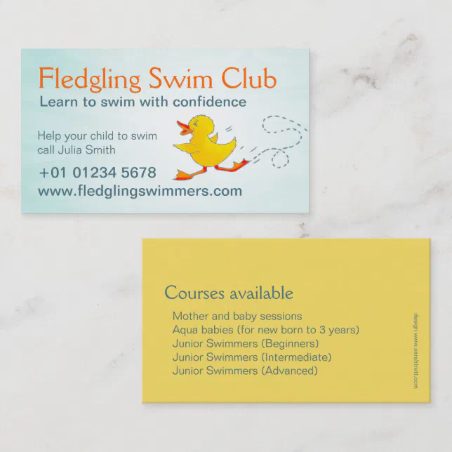 Swim club swim teachers business card | Zazzle