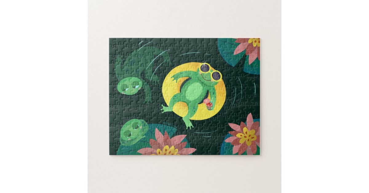 Swim Frog Yellow Sunglasses Jigsaw Puzzle | Zazzle