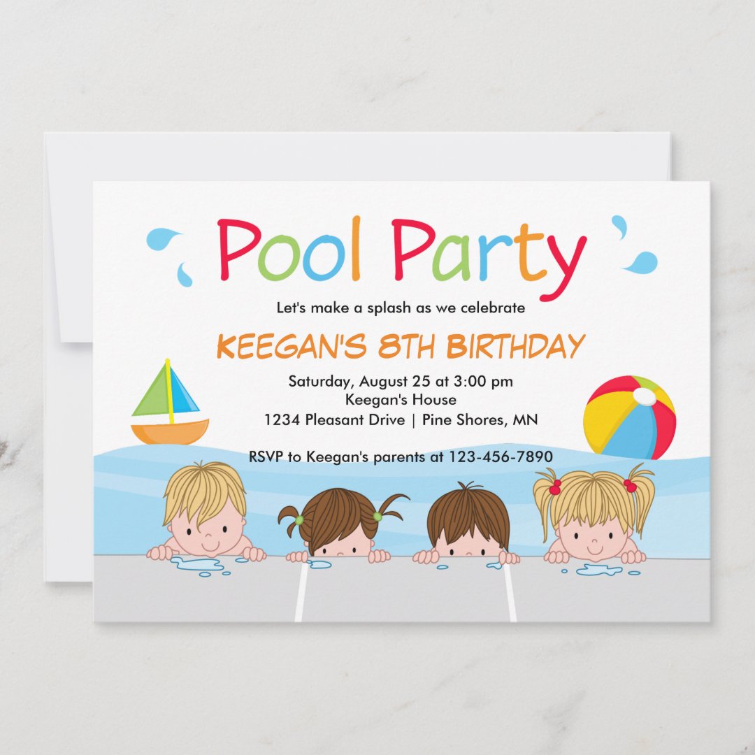 Swim Kids Pool Birthday Invitations │ Version One | Zazzle
