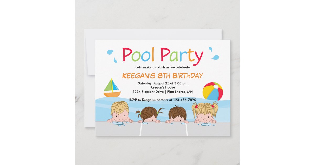 Swim Kids Pool Birthday Invitations │ Version One | Zazzle