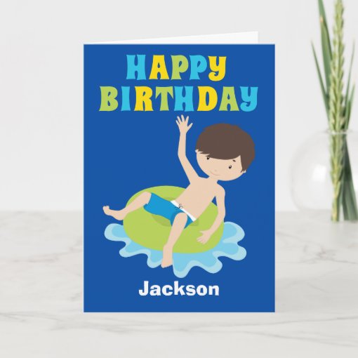 Swim Team Boy Custom Kids Happy Birthday Card | Zazzle