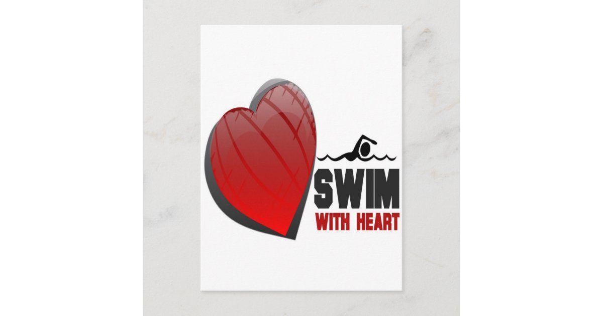 SWIM WITH HEART POSTCARD | Zazzle