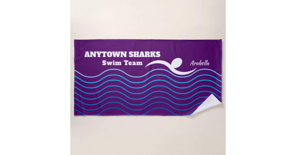 Swimmer and Water Waves | Purple Swim Team Beach Towel | Zazzle