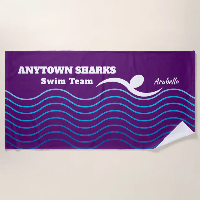 Swimmer and Water Waves | Purple Swim Team Beach Towel | Zazzle