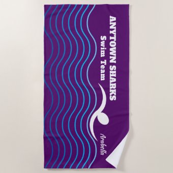 Swimmer and Water Waves | Purple Swim Team Beach Towel | Zazzle