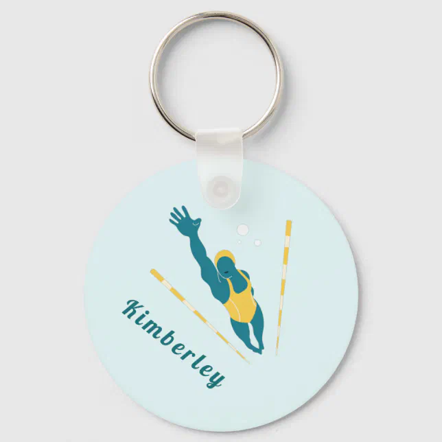 Swimmer Illustration Swimming Custom Name Sports Keychain | Zazzle