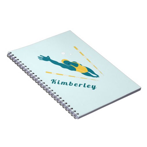 Swimmer Illustration Swimming Custom Name Sports Notebook | Zazzle