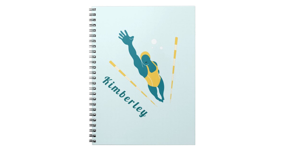 Swimmer Illustration Swimming Custom Name Sports Notebook | Zazzle