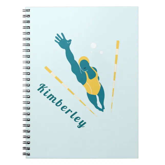 Swimmer Illustration Swimming Custom Name Sports Notebook | Zazzle