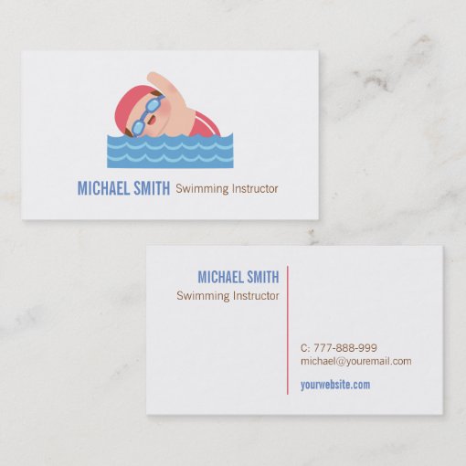 Swimmer Kid Swimming Instructor Business Card | Zazzle