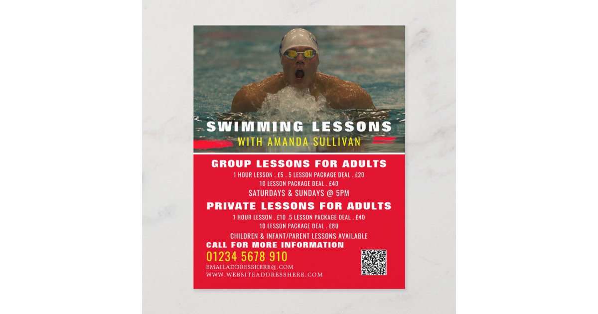 Swimmer, Swimming Lesson Advertising Flyer | Zazzle