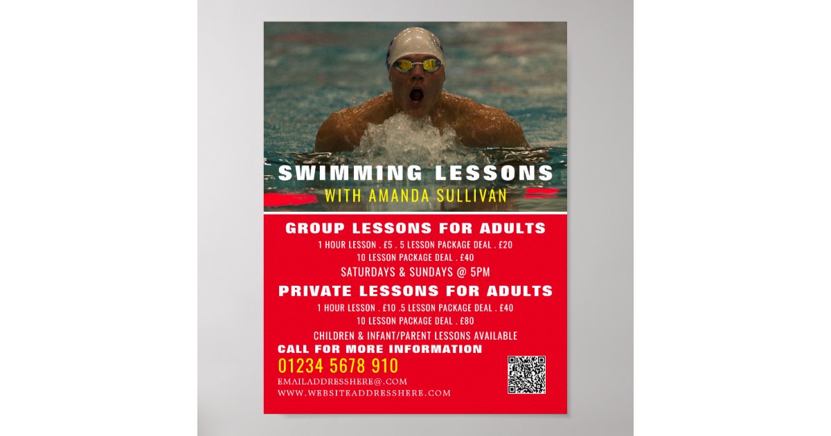 Swimmer, Swimming Lesson Advertising Poster | Zazzle