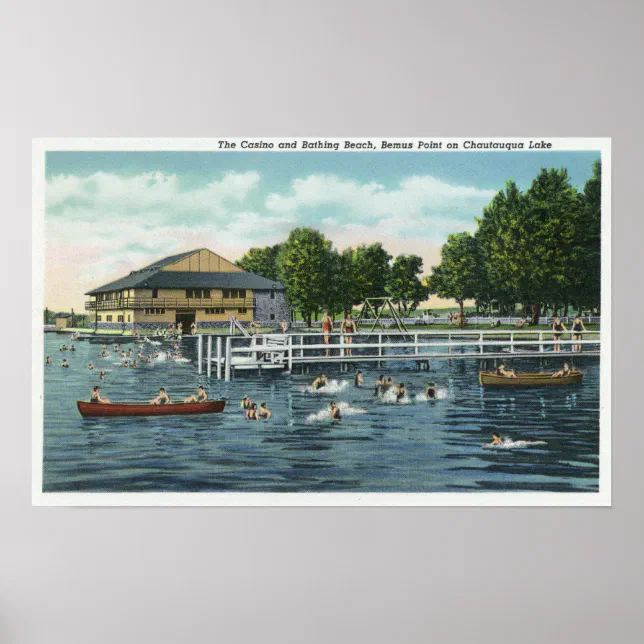 Swimming at Bemus Point Beach and Casino Poster | Zazzle
