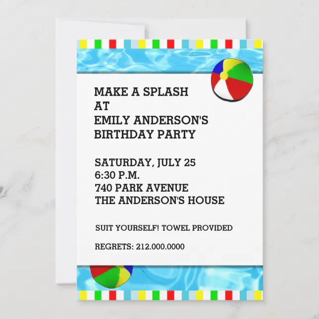 swimming birthday party invitations | Zazzle